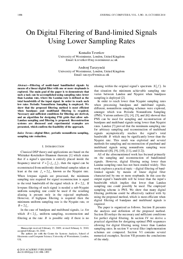 (PDF) On Digital Filtering of Band-limited Signals Using Lower Sampling ...
