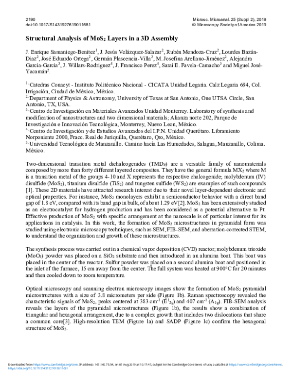 (PDF) Structural Analysis of MoS2 Layers in a 3D Assembly