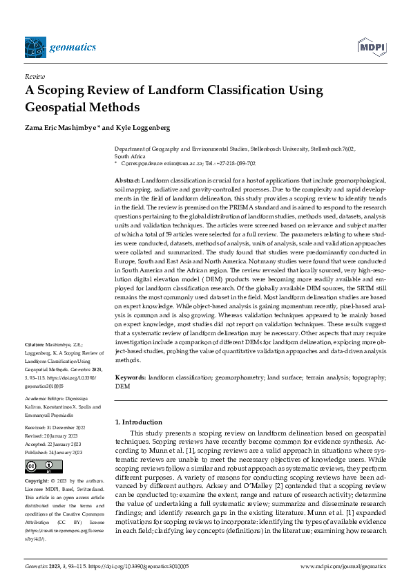 (PDF) A Scoping Review of Landform Classification Using Geospatial Methods
