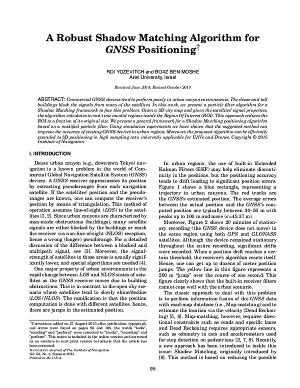 Pdf A Robust Shadow Matching Algorithm For Gnss Positioning