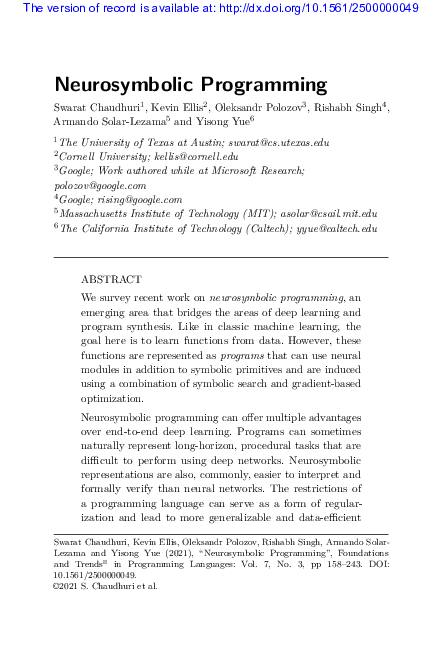 (PDF) Neurosymbolic Programming