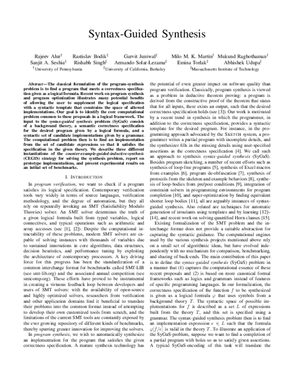 (PDF) Syntax-guided synthesis