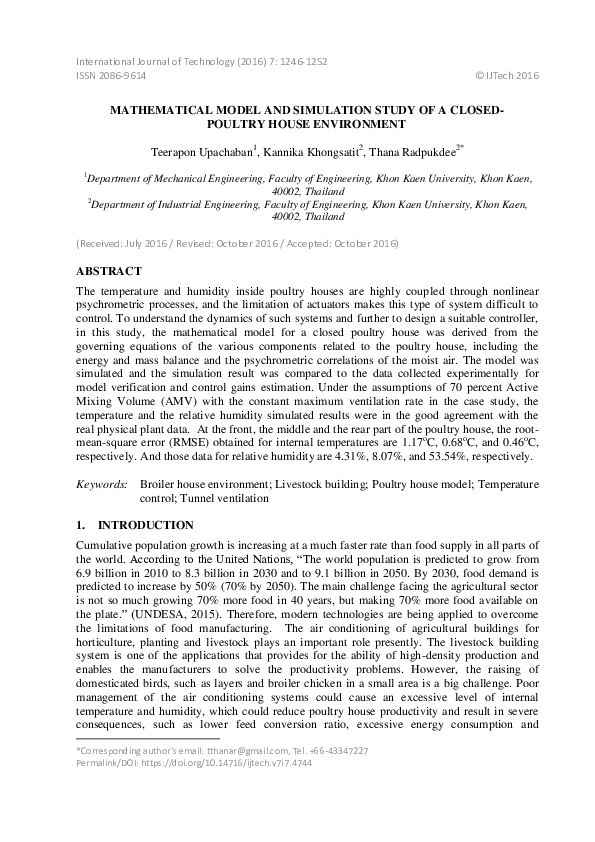 (PDF) Mathematical Model and Simulation Study of a Closed-poultry House ...