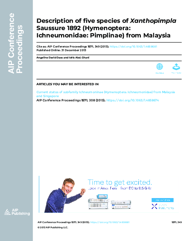 (PDF) Description of five species of Xanthopimpla Saussure 1892 ...