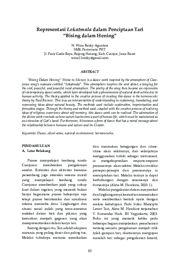 (PDF) Representasi Lokatmala dalam Penciptaan Tari Bising dalam Hening