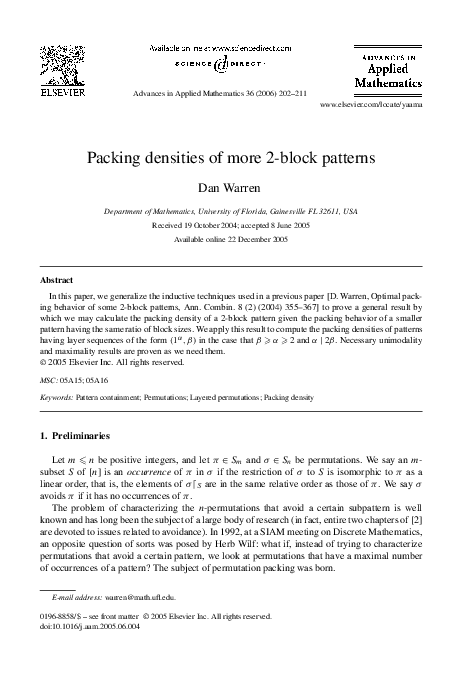 (PDF) Packing densities of more 2-block patterns
