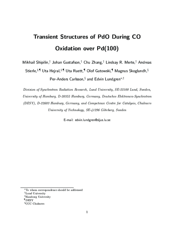 (PDF) Transient Structures of PdO during CO Oxidation over Pd(100)