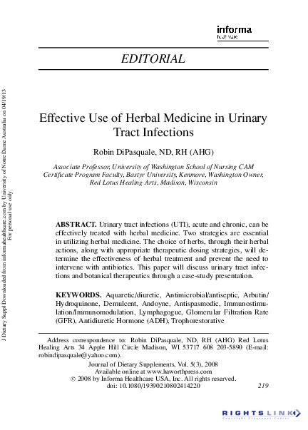 (PDF) Effective Use of Herbal Medicine in Urinary Tract Infections