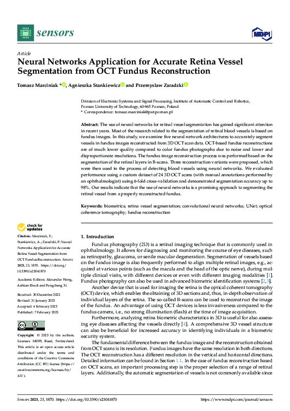 Pdf Neural Networks Application For Accurate Retina Vessel Segmentation From Oct Fundus