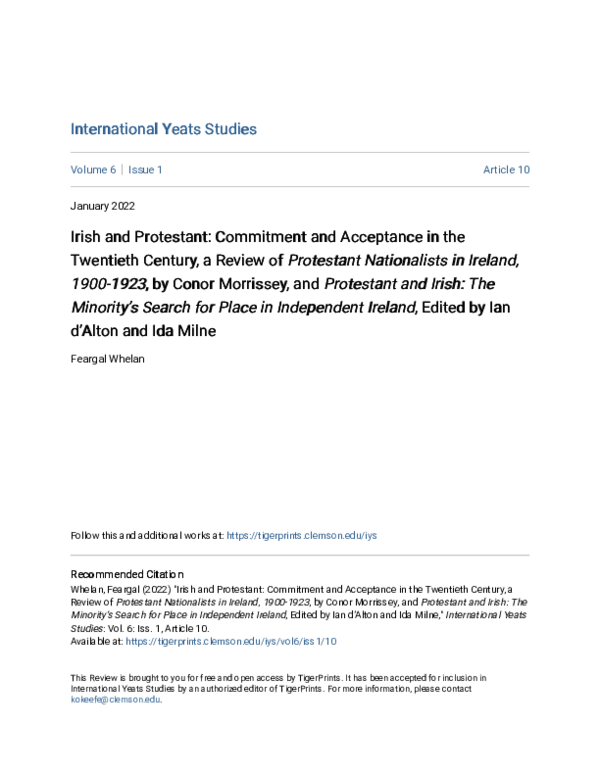 (PDF) Irish and Protestant: Commitment and Acceptance in the Twentieth ...