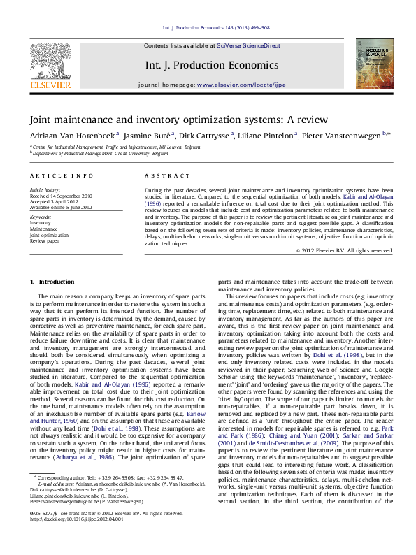 Pdf Joint Maintenance And Inventory Optimization Systems A Review
