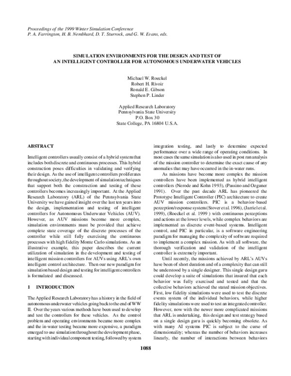 Pdf Simulation Environments For The Design And Test Of An Intelligent