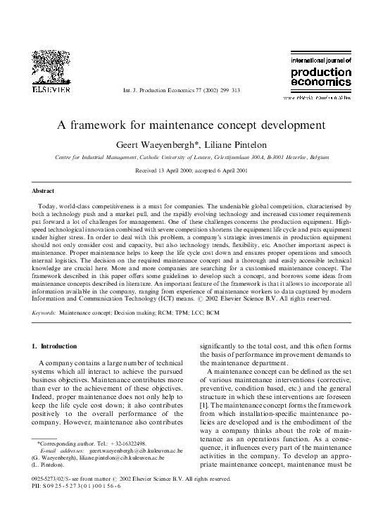 (PDF) A framework for maintenance concept development
