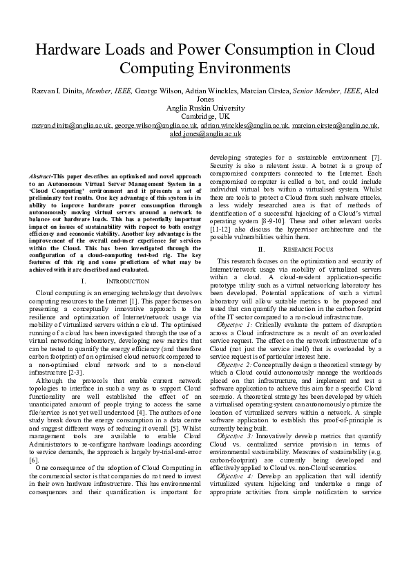(PDF) Hardware loads and power consumption in cloud computing environments