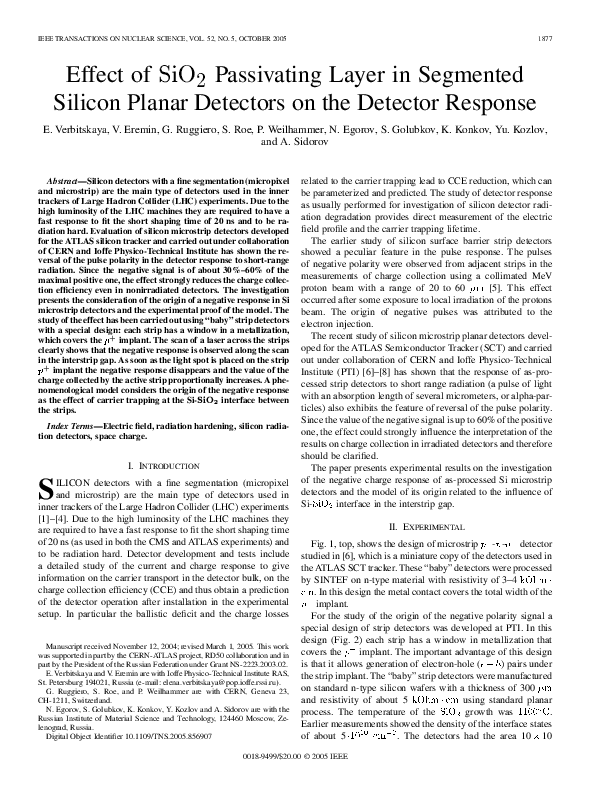 (PDF) Effect of SiO/sub 2/ passivating layer in segmented silicon planar detectors on the ...