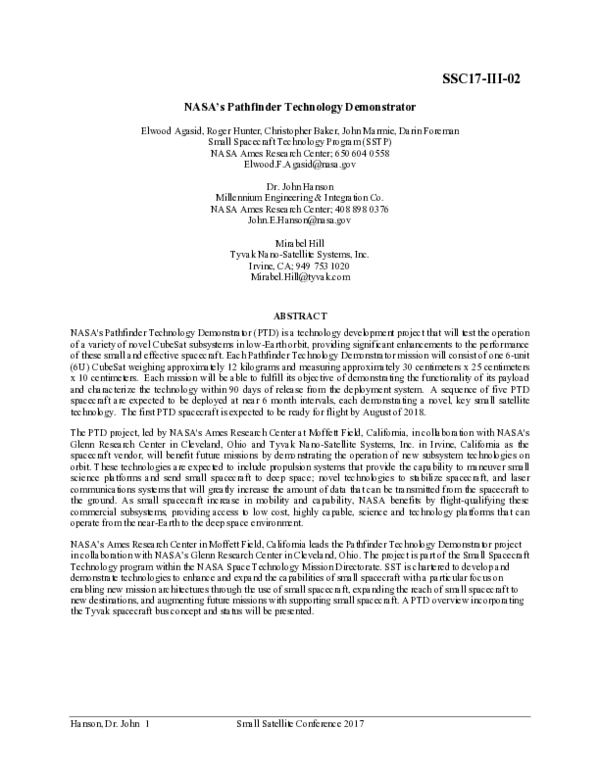 (PDF) NASA\u27s Pathfinder Technology Demonstrator