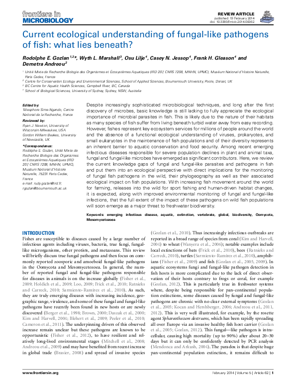(PDF) Current ecological understanding of fungal-like pathogens of fish ...