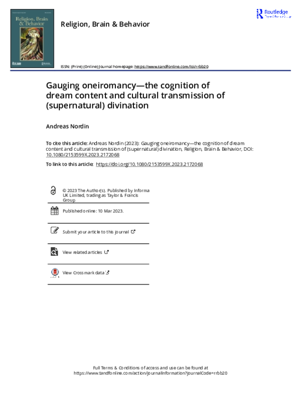 (PDF) Gauging oneiromancy-the cognition of dream content and cultural ...