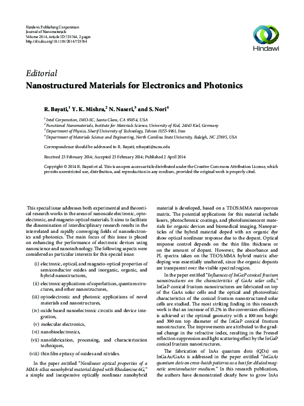 (PDF) Nanostructured Materials for Electronics and Photonics