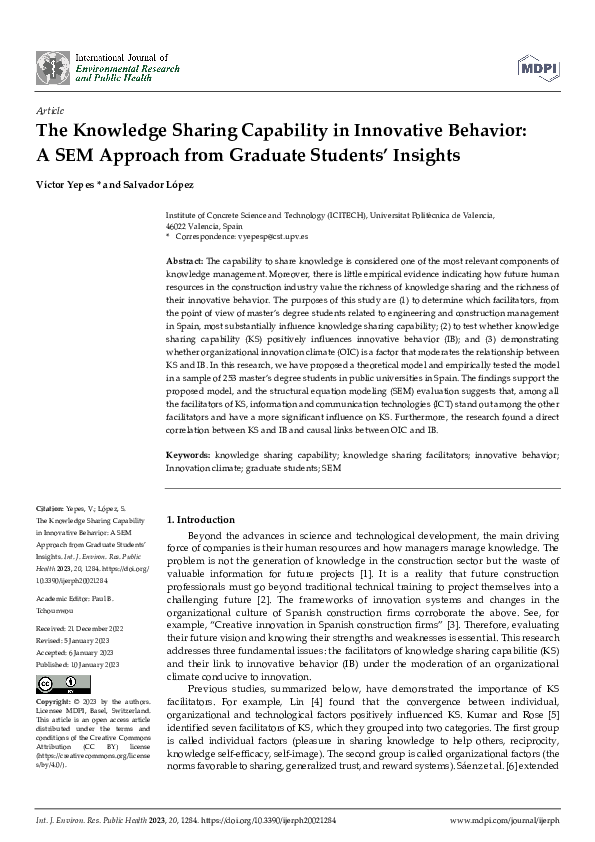 (PDF) The Knowledge Sharing Capability in Innovative Behavior: A SEM Approach from Graduate ...