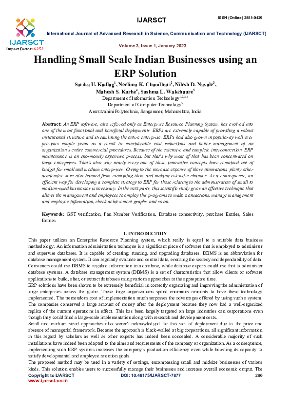 (PDF) Handling Small Scale Indian Businesses using an ERP Solution