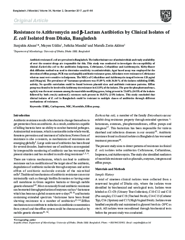 (PDF) Resistance to Azithromycin and β-Lactam Antibiotics by Clinical ...