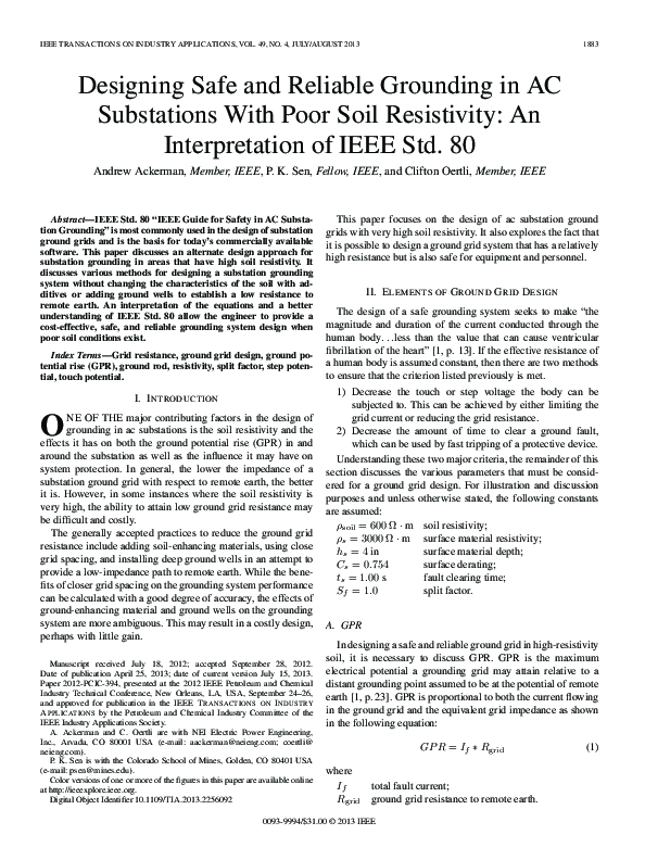 (PDF) Designing Safe and Reliable Grounding in AC Substations With Poor Soil Resistivity: An ...