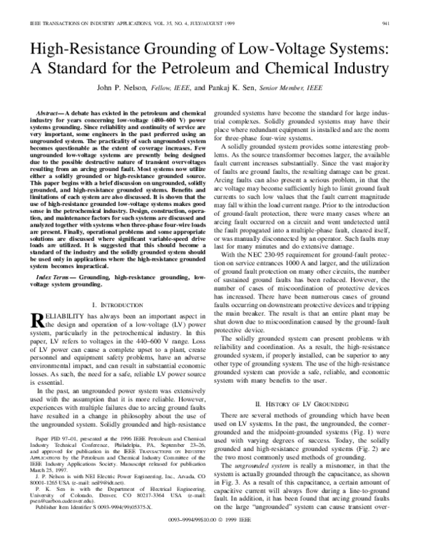 (PDF) High-resistance grounding of low-voltage systems: a standard for ...