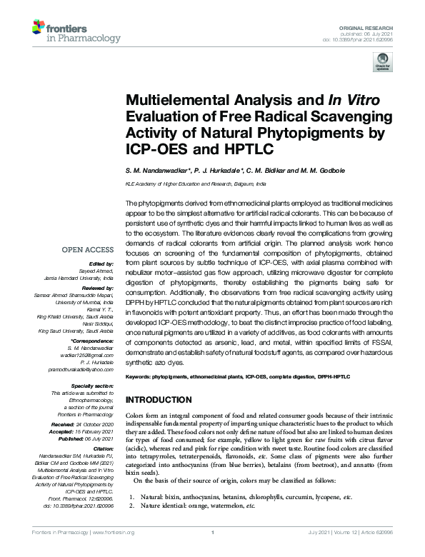 (PDF) Multielemental Analysis and In Vitro Evaluation of Free Radical Scavenging Activity of ...