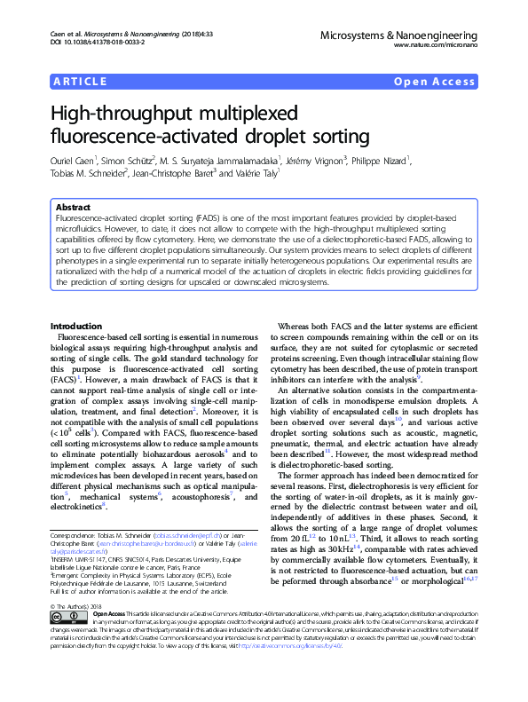 Pdf High Throughput Multiplexed Fluorescence Activated Droplet Sorting Jérémy Vrignon