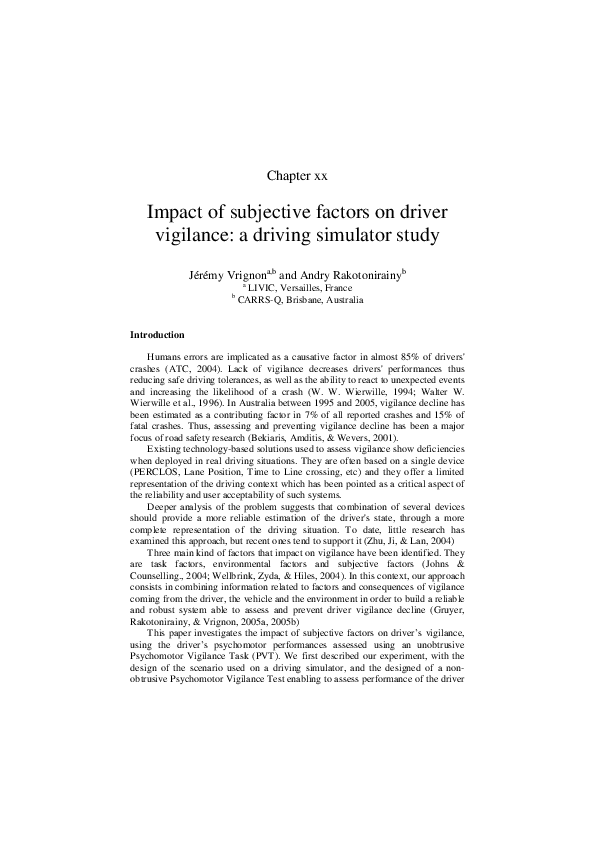 (PDF) Chapter xx Impact of subjective factors on driver vigilance : a ...