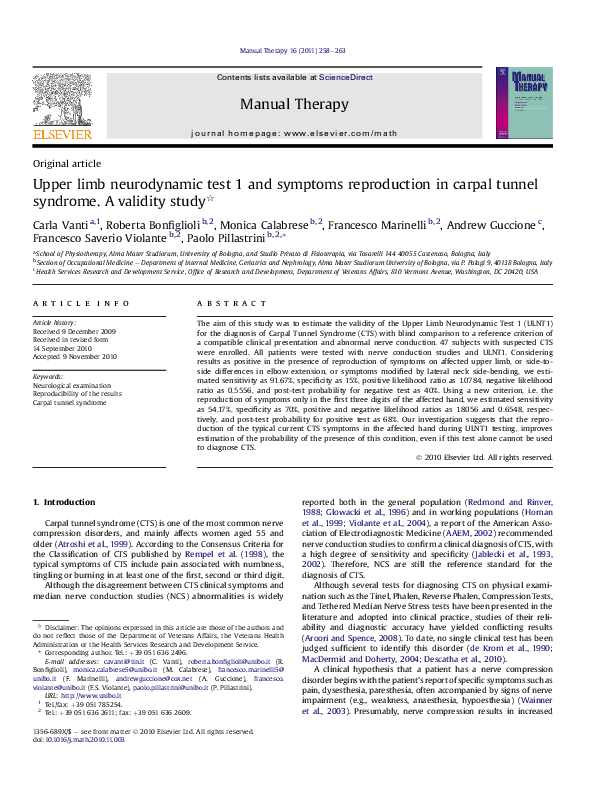 (PDF) Upper limb neurodynamic test 1 and symptoms reproduction in ...