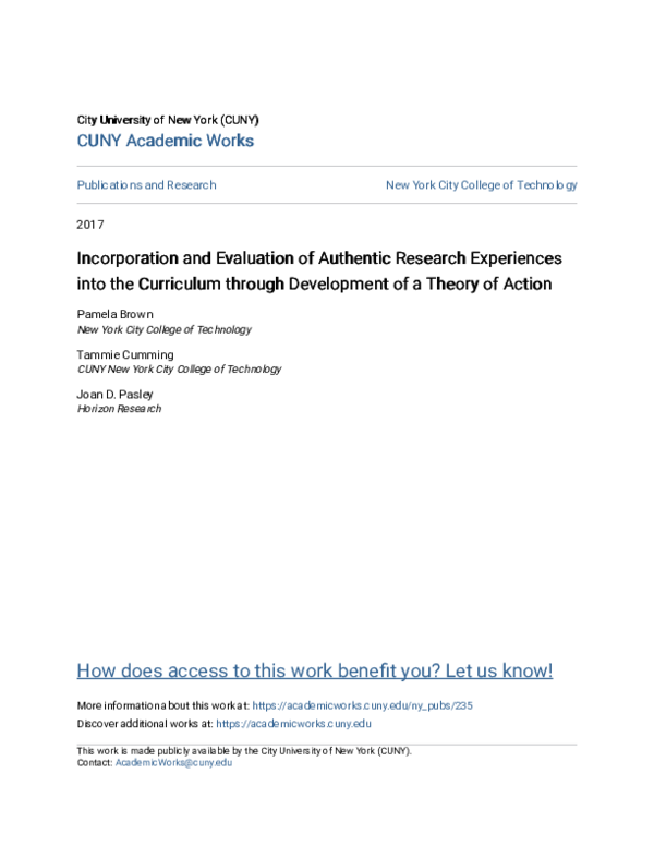 (PDF) Incorporation and Evaluation of Authentic Research Experiences ...
