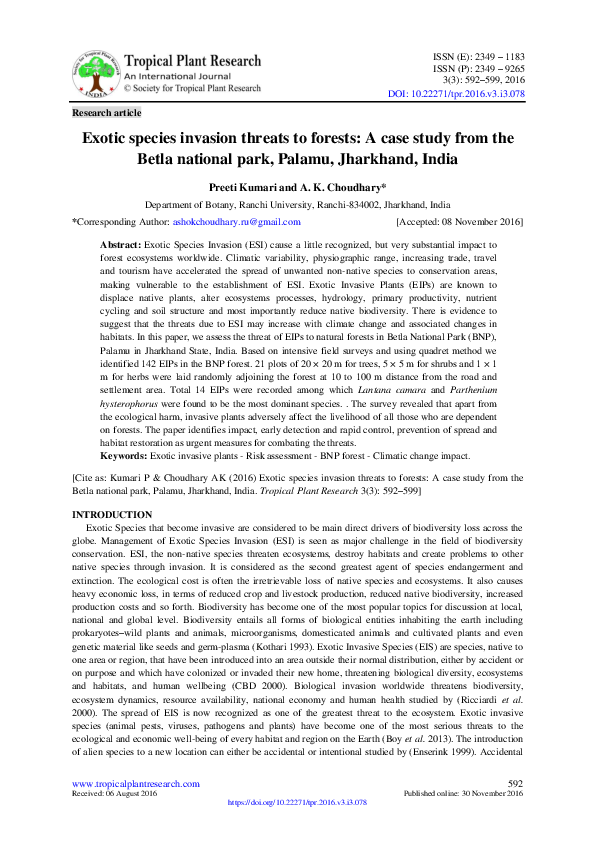 (PDF) Exotic species invasion threats to forests: A case study from the ...
