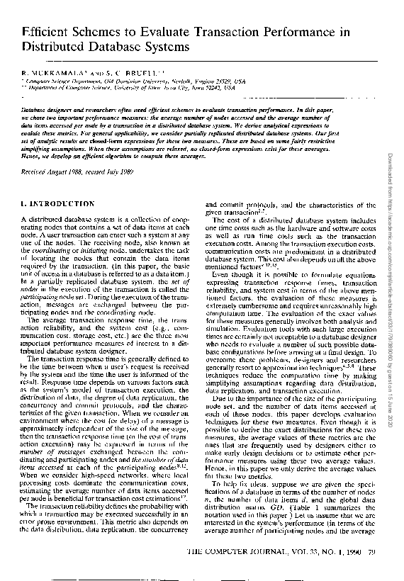 Pdf Efficient Schemes To Evaluate Transaction Performance In Distributed Database Systems