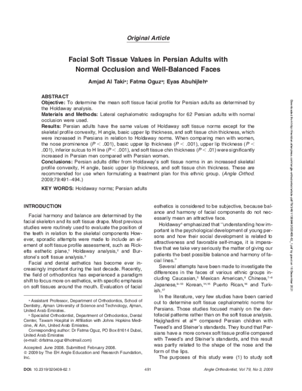(PDF) Facial Soft Tissue Values in Persian Adults with Normal Occlusion ...
