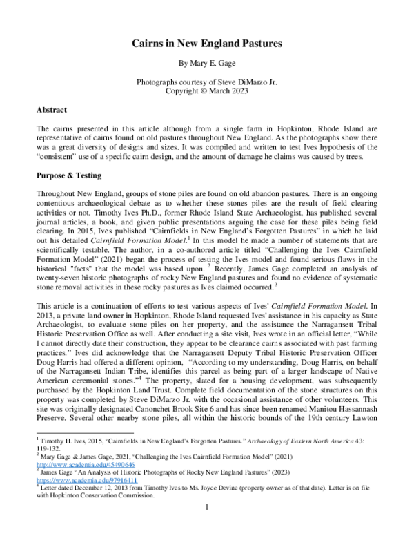 (PDF) Cairns in New England Pastures