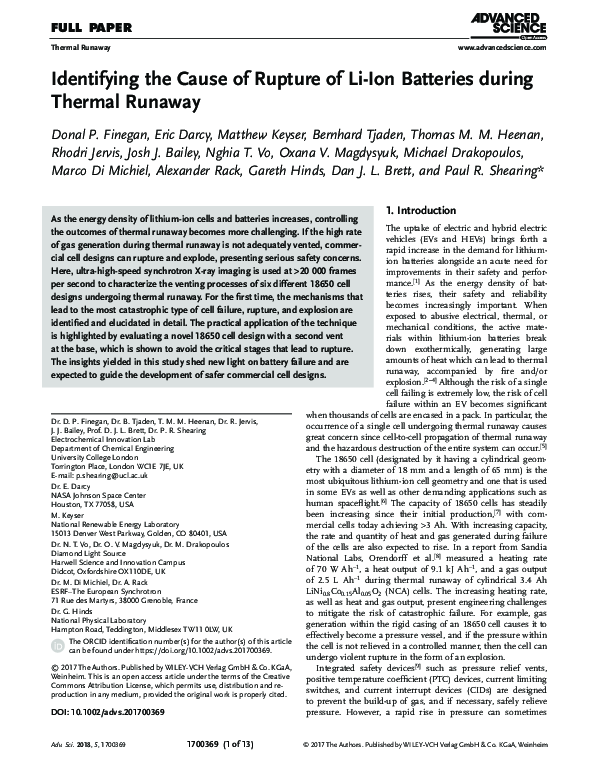 (PDF) Identifying the Cause of Rupture of Li-Ion Batteries during ...