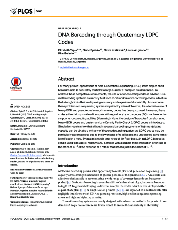(PDF) DNA Barcoding through Quaternary LDPC Codes