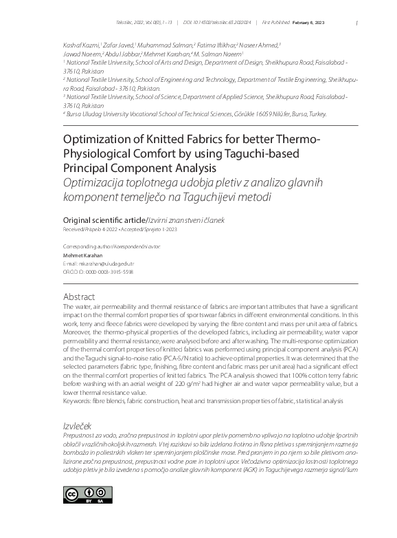 (PDF) Optimization of Knitted Fabrics for better Thermo-Physiological Comfort by using Taguchi ...