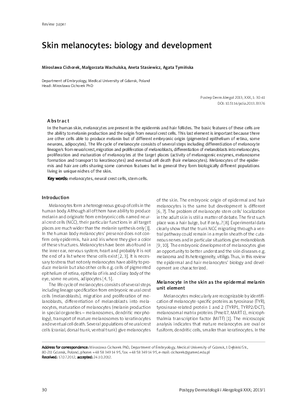 (PDF) Skin melanocytes: biology and development
