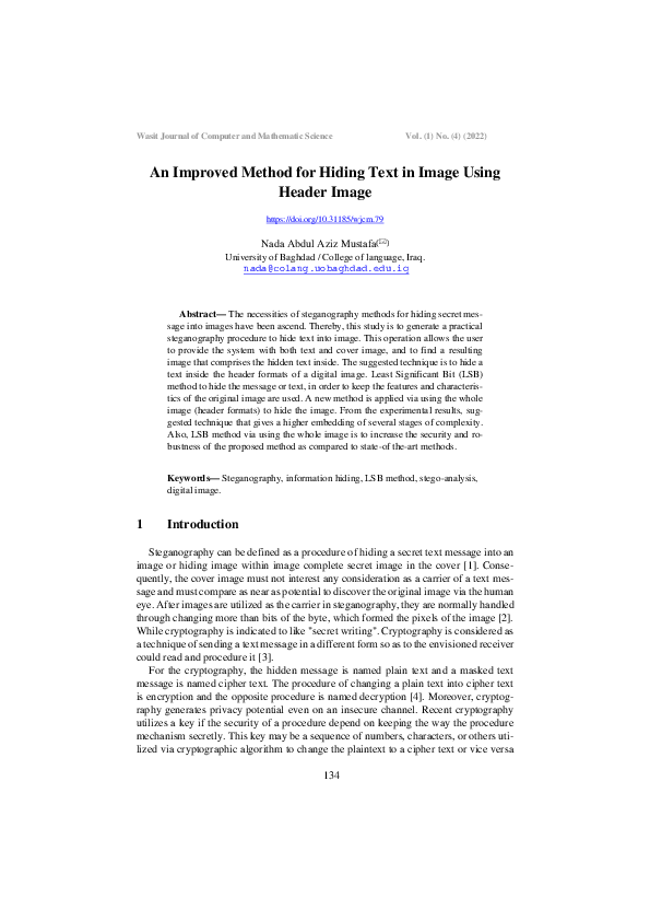 (PDF) An Improved Method for Hiding Text in Image Using Header Image ...