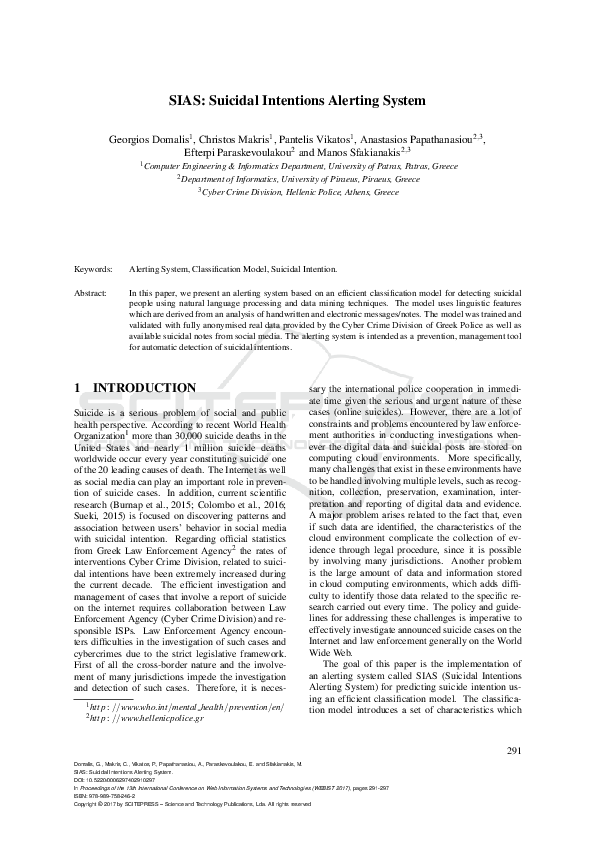 (PDF) SIAS: Suicidal Intentions Alerting System