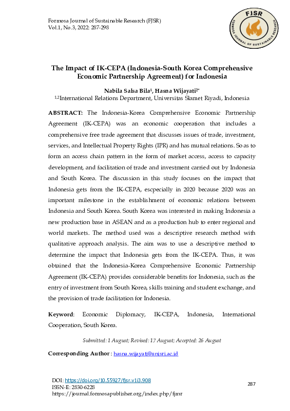 (PDF) The Impact of IK-CEPA (Indonesia-South Korea Comprehensive ...