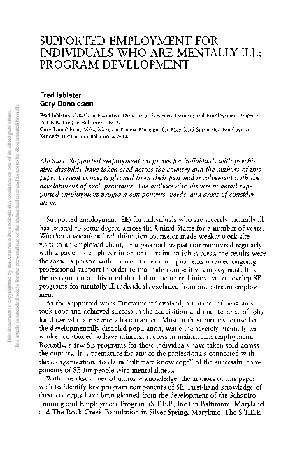 (PDF) Supported employment for individuals who are mentally ill ...