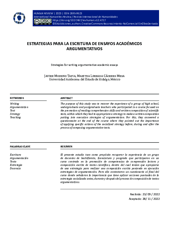 (PDF) Estrategias para la escritura de ensayos académicos argumentativos
