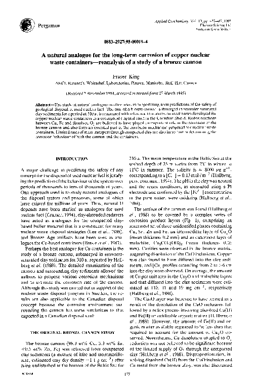 (PDF) A natural analogue for the long-term corrosion of copper nuclear ...