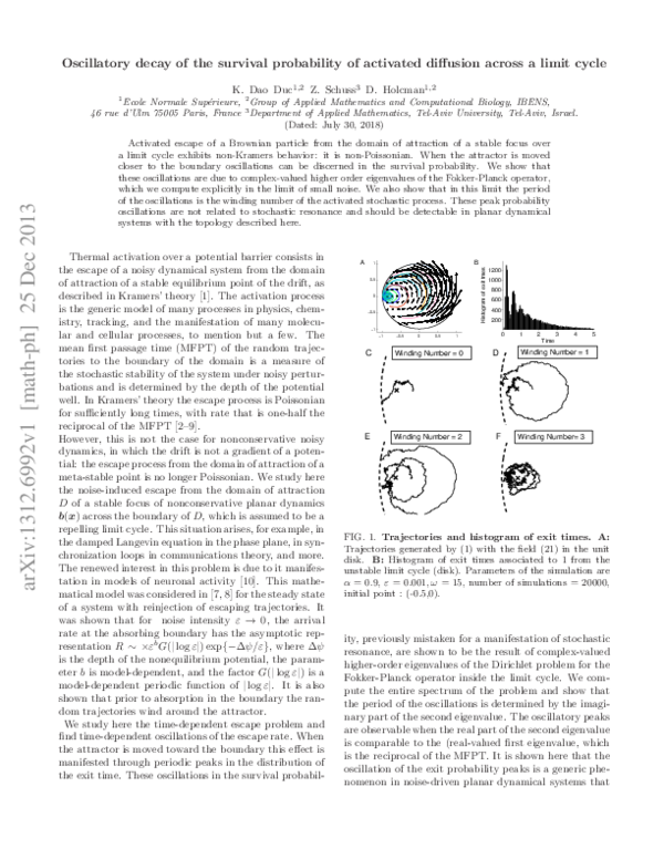 (PDF) Oscillatory decay of the survival probability of activated diffusion across a limit cycle