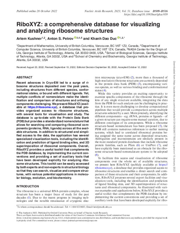 (PDF) RiboXYZ: A comprehensive database for visualizing and analyzing ribosome structures