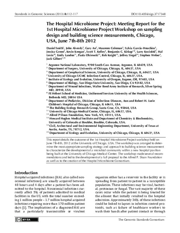 (PDF) The Hospital Microbiome Project: Meeting Report for the 1st ...